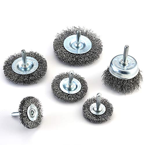 TILAX Wire Brush Wheel Cup Brush Set 6 Piece, Wire Brush for Drill 1/4 Inch Arbor 0.012 Inch Coarse Carbon Steel Crimped Wire Wheel for Cleaning Rust, Stripping and Abrasive, for Drill Attachment