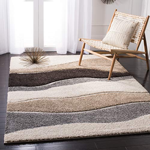 SAFAVIEH Florida Shag Collection 4' x 6' Ivory/Grey SG475 Abstract Non-Shedding Living Room Bedroom Dining Room Entryway Plush 1.2-inch Thick Area Rug