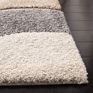 SAFAVIEH Florida Shag Collection 4' x 6' Ivory/Grey SG475 Abstract Non-Shedding Living Room Bedroom Dining Room Entryway Plush 1.2-inch Thick Area Rug