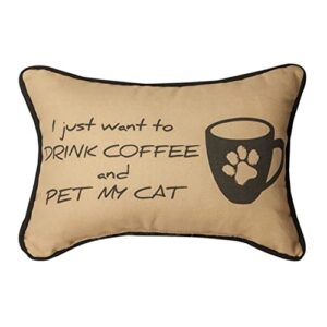 manual woodworker i just want to drink coffee and pet my cat pillow - coffee cat pillow - outdoor/indoor pillow - decorative pillow, 17 x 9 inches