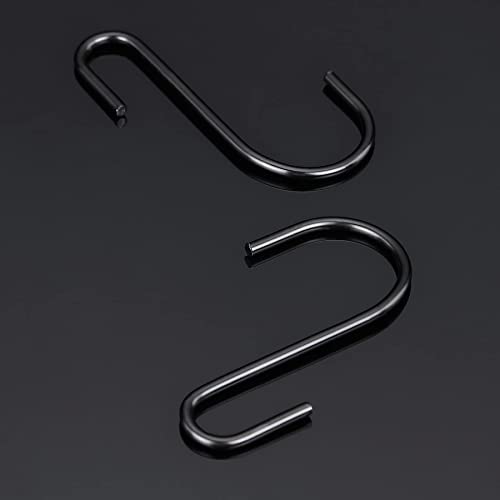 Rivexy 20 Pack Black S Hooks for Hanging Plants, S Hooks for Hanging Clothes, Stainless Steel S Hooks Heavy Duty, Durable S Shaped Hooks for Kitchen, Small S Hooks for Hanging Heavy Duty, Closet Hooks