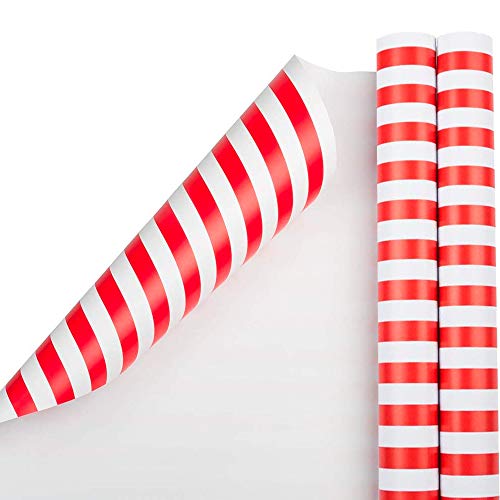 JAM Paper Gift Wrap - Striped Wrapping Paper - 50 Sq Ft Total - Red & White Stripes - 2 Rolls/Pack