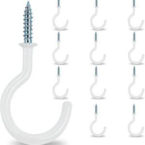 HULISEN 2.9" Large Ceiling Hooks, 12 Pcs Heavy Duty Screw-in Wall Hooks, Vinyl Coated Sturdy Screw Cup Hook for Hanging Plants, Mugs, Wind Chimes, Utensils (Easy to Install)