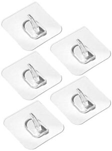 5-pack of wall hooks for kitchen & bath transparent reusable adhesive stickers for pictures utensils towels - tub cubby bath toy organizer