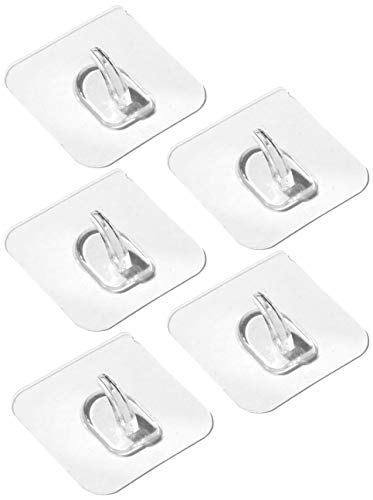 5-Pack of Wall Hooks for Kitchen & Bath Transparent Reusable Adhesive Stickers for Pictures Utensils Towels - Tub Cubby Bath Toy Organizer