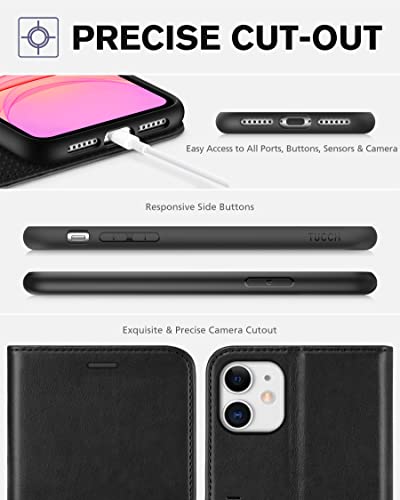 TUCCH iPhone 11 Case, iPhone 11 Wallet Case with [RFID Blocking] Card Slots Stand Magnetic Closure, Protective PU Leather [Shockproof TPU] Flip Cover Compatible with iPhone 11 (2019 6.1 inch), Black