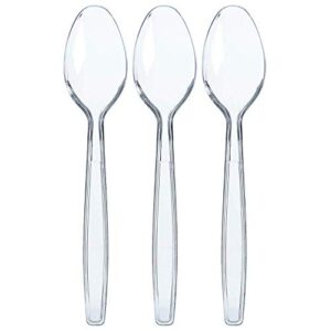 prestee 300 clear plastic spoons bulk | heavy-duty plastic silverware spoons | plastic cutlery | elegant disposable spoons pack | bulk disposable flatware | plastic utensil set | disposable silverware