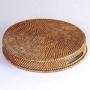 Hot Rattan Tray with Handle Hand-Woven Multi-Purpose Wicker Tray with Durable Rattan Fiber Round 14.2Inch Diameter