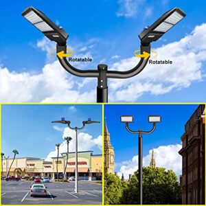 LEDMO Double Bullhorn Bracket LED Parking Lot Light 180 Degree Mounting Bracket Round Pole Double L Bracket Tenons for 2 Pack Dusk to Dawn Outdoor LED Shoebox Area Light Street Light Stadium Light