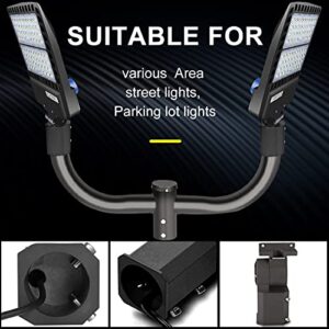 LEDMO Double Bullhorn Bracket LED Parking Lot Light 180 Degree Mounting Bracket Round Pole Double L Bracket Tenons for 2 Pack Dusk to Dawn Outdoor LED Shoebox Area Light Street Light Stadium Light