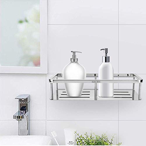 Yosoo Bathroom Wall Mounted Shelf,304 Stainless Steel Wall Mounted Shampoo Storage Basket Holder Organizer Bathroom Kitchen, 30 x 13 x 5 cm