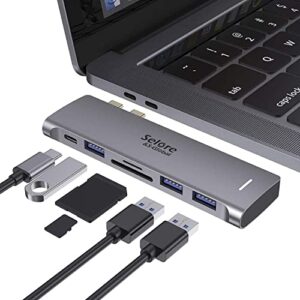 usb c adapter for macbook pro/macbook air m1 m2 2021 2020 2019 2018 13" 15" 16", 6 in 1 usb-c hub macbook pro accessories with 3 usb 3.0 ports,usb c to sd/tf card reader and 100w thunderbolt 3 pd port