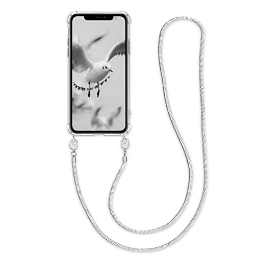 kwmobile Case Compatible with Apple iPhone 11 - Crossbody Case Clear Transparent TPU Phone Cover with Metal Chain Strap - Transparent/Silver