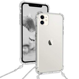 kwmobile Case Compatible with Apple iPhone 11 - Crossbody Case Clear Transparent TPU Phone Cover with Metal Chain Strap - Transparent/Silver