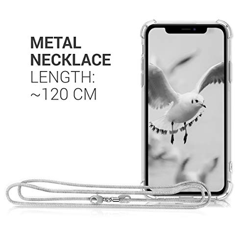 kwmobile Case Compatible with Apple iPhone 11 - Crossbody Case Clear Transparent TPU Phone Cover with Metal Chain Strap - Transparent/Silver