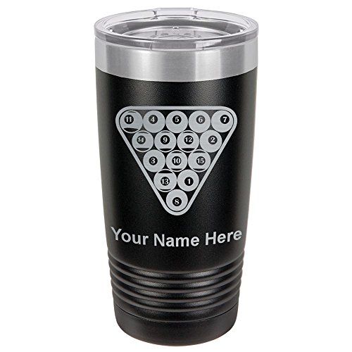 LaserGram 20oz Vacuum Insulated Tumbler Mug, Billiard Balls, Personalized Engraving Included (Black)