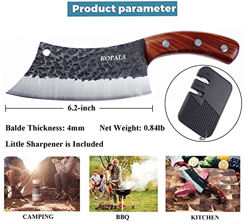 KOPALA Original Kitchen Knife Cleaver/Boning Knives Forged Multipurpose Grilling Knife Carbon Steel with Leather Sheath