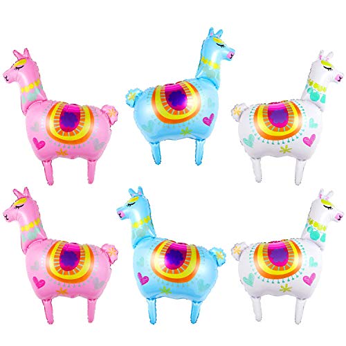  6 Pieces Llama Alpaca Foil Balloons,Llama Balloons Mylar Foil Animals Alpaca Balloons For Birthday Mexican Fiesta Luau Party Decorations