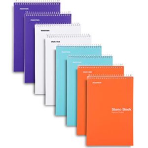 Mintra Office Steno Book - (BRIGHTS - Purp/Wht/Teal/Orange) - 6inx9in, 100 Sheets, 8 Pads/Pack, Narrow Ruled - Poly Cover, Notebook for writing notes in school, university, college, work, office