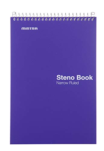 Mintra Office Steno Book - (BRIGHTS - Purp/Wht/Teal/Orange) - 6inx9in, 100 Sheets, 8 Pads/Pack, Narrow Ruled - Poly Cover, Notebook for writing notes in school, university, college, work, office