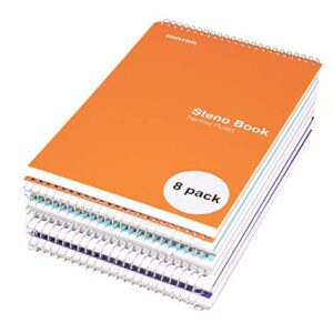 Mintra Office Steno Book - (BRIGHTS - Purp/Wht/Teal/Orange) - 6inx9in, 100 Sheets, 8 Pads/Pack, Narrow Ruled - Poly Cover, Notebook for writing notes in school, university, college, work, office