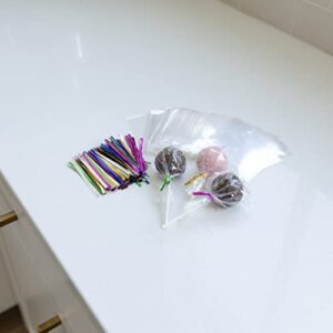 200 Clear Plastic Cellophane Bags Cake Pop Bags 3 in x 4 With 4" Twist Ties Candy Bags Cookie Bags Treat Bags Clear Gift Bags Cellophane Treat Bags 3x4 Inch