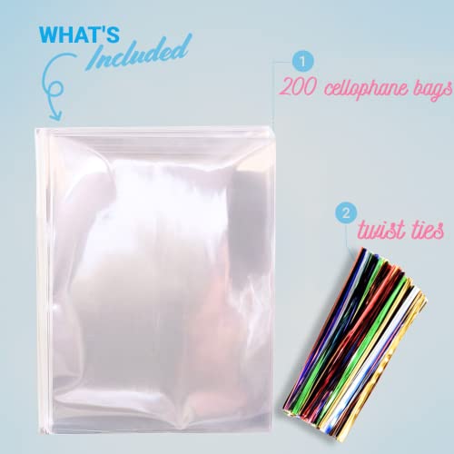 200 Clear Plastic Cellophane Bags Cake Pop Bags 3 in x 4 With 4" Twist Ties Candy Bags Cookie Bags Treat Bags Clear Gift Bags Cellophane Treat Bags 3x4 Inch