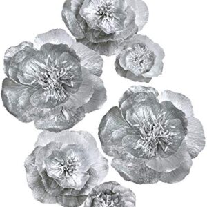 Letjolt Artificial Paper Flower Decorations for Wall Wedding Backdrop Birthday Party Baby Shower Bridal Shower Nursery Wall Decor(Silver Set 6)