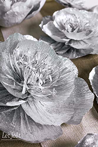 Letjolt Artificial Paper Flower Decorations for Wall Wedding Backdrop Birthday Party Baby Shower Bridal Shower Nursery Wall Decor(Silver Set 6)