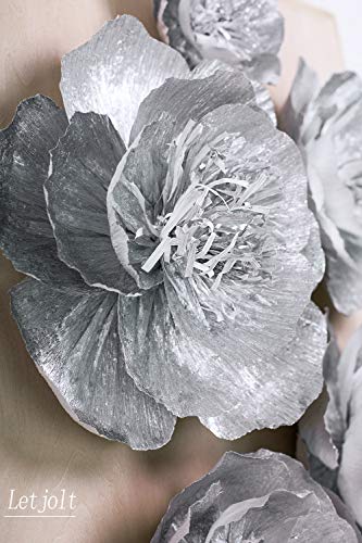 Letjolt Artificial Paper Flower Decorations for Wall Wedding Backdrop Birthday Party Baby Shower Bridal Shower Nursery Wall Decor(Silver Set 6)