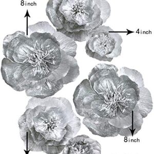 Letjolt Artificial Paper Flower Decorations for Wall Wedding Backdrop Birthday Party Baby Shower Bridal Shower Nursery Wall Decor(Silver Set 6)