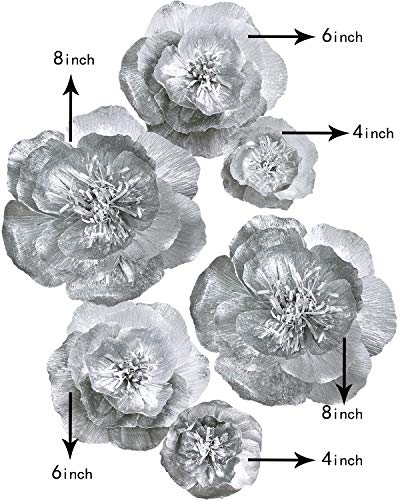 Letjolt Artificial Paper Flower Decorations for Wall Wedding Backdrop Birthday Party Baby Shower Bridal Shower Nursery Wall Decor(Silver Set 6)