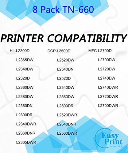 8-Pack Compatible TN660 Toner Cartridge TN-660 Work for Brother HL-L2340DW L2380DW L2340DWR DCP-L2500D DCP-L2540DNR MFC-L2720DW MFC-L2700DW Printer, Sold by EasyPrint