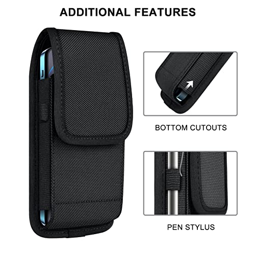 ykooe Cell Phone Pouch Nylon Belt Holster Case Compatible with iPhone 14 12, 12 Pro, 11, 11 Pro, 13, 13 Pro, XR X 6 7 8 Plus Samsung Galaxy S20 S21 FE S10+ S9 A01 LG Google - Large