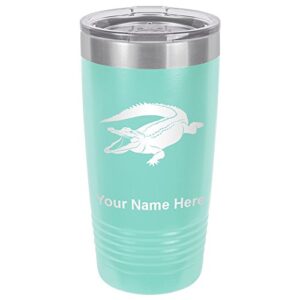 lasergram 20oz vacuum insulated tumbler mug, alligator, personalized engraving included (teal)