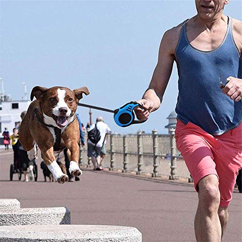 Retractable Dog Leash for Medium - Small Dogs and Cats 16.5FT Tangle Free, Heavy Duty Walking Leash with Anti Slip Handle, Pause and Lock Strong Nylon Tape, Store Dog Leash Retractable(Blue)