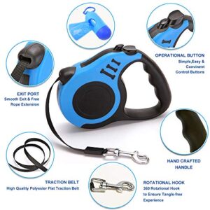 Retractable Dog Leash for Medium - Small Dogs and Cats 16.5FT Tangle Free, Heavy Duty Walking Leash with Anti Slip Handle, Pause and Lock Strong Nylon Tape, Store Dog Leash Retractable(Blue)