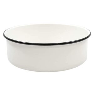 tablecraft enamelware collection black rim solid white enamel deep bowl baking pan, camping, farmhouse, home & restaurant, porcelain over steel, vintage, boho, retro, 10.13" round, 3.6" deep