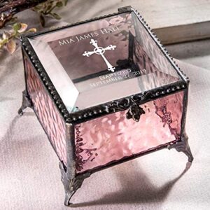 Baptism Gift for Girls Personalized Keepsake Box Pink Stained Glass Engraved Jewelry J Devlin Box 903 EB222 (Pink)