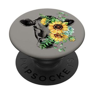 cow sunflower funny cow lover gift idea popsockets popgrip: swappable grip for phones & tablets