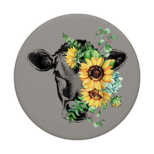 Cow Sunflower Funny Cow Lover Gift Idea PopSockets PopGrip: Swappable Grip for Phones & Tablets