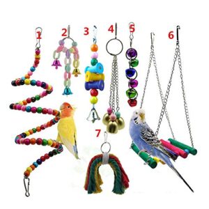 gizhome parrot toys for birds, 7 packs bird swing chewing hanging perches with bells toys suitable for small parakeets, cockatiel, conures,finches,budgie,macaws, parrots and other love birds