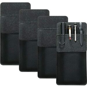 4 Packs Pocket Protector, Leather Pen Pouch Holder Organizer for Lab Coats/shirts/pen Note, Handmade Pencil Pocket Holder for School Office Hospital Supplies (Black)