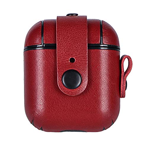 Wilken Apple AirPod Case with AirPod Cleaning Kit | Top Grain Leather Wrapped AirPod Case with Snap Closure System (Red)