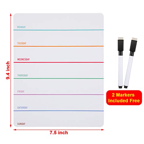 Outus 2 Pieces Magnetic Weekly Dry Erase Boards Erasable Weekly Calendars Whiteboard Planners with 2 Pieces Markers for Office, Home, School Supplies (Color 1, 9.4 x 7.5 Inch)