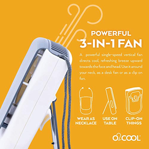 O2COOL Deluxe Necklace Fan | Battery Powered, Hands-Free Personal Cooling Fan w/Adjustable Lanyard, Table Top Stand + Wearable Clip (Grey (2 Pack))