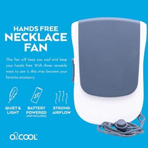 O2COOL Deluxe Necklace Fan | Battery Powered, Hands-Free Personal Cooling Fan w/Adjustable Lanyard, Table Top Stand + Wearable Clip (Grey (2 Pack))