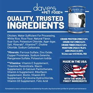 Dave's Pet Food Chicken and Rice Delicate Canned Dog Food, Restricted Bland Diet Wet Dog Food for Sensitive Stomachs, 13.2oz Cans, (Pack of 12) , Made in the USA