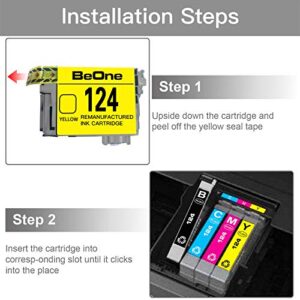 BeOne Remanufactured Ink Cartridge Replacement for Epson T124 124 to use with Stylus NX125 NX127 NX130 NX230 NX330 NX420 NX430 Workforce 320 323 325 435 Printer (2BK 1C 1M 1Y)