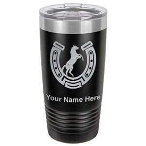 lasergram 20oz vacuum insulated tumbler mug, horseshoe with horse, personalized engraving included (black)